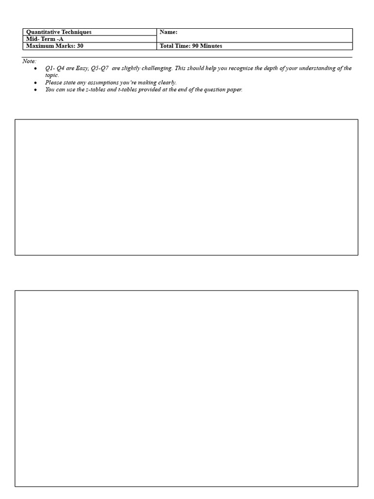 Mid Term Question Paper - A | PDF | Standard Deviation | Normal ...