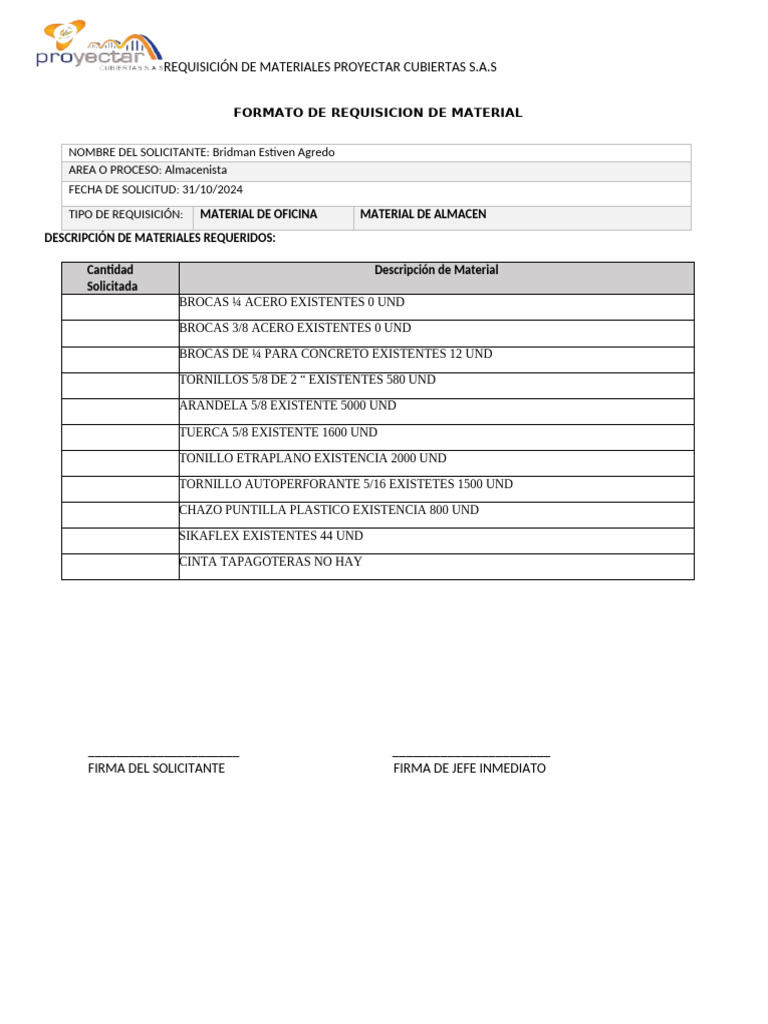 Formato de Solicitud de Requisición de Material | PDF