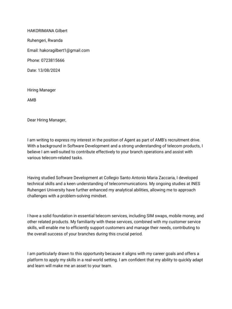 Cover Letter 1 | PDF