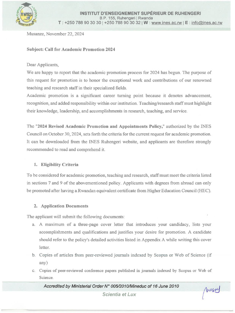 Call For Application For Promotion 2024 | PDF