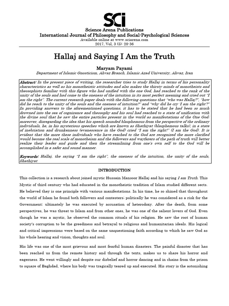 Hallaj and Saying I Am The Truth | PDF | Sufism | Pantheism