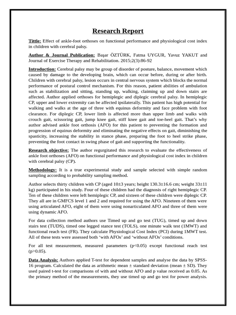Research Report | PDF | Cerebral Palsy