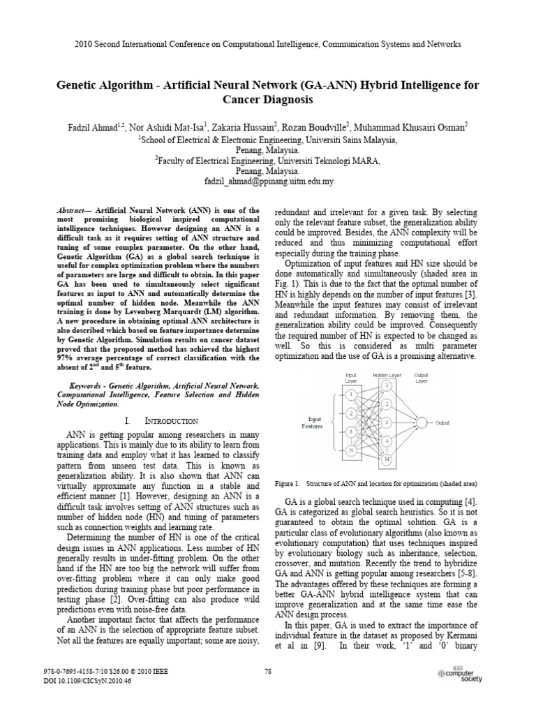 Genetic Algorithm-Artificial Neural Network GA-ANN Hybrid Intelligence For Cancer Diagnosis ...