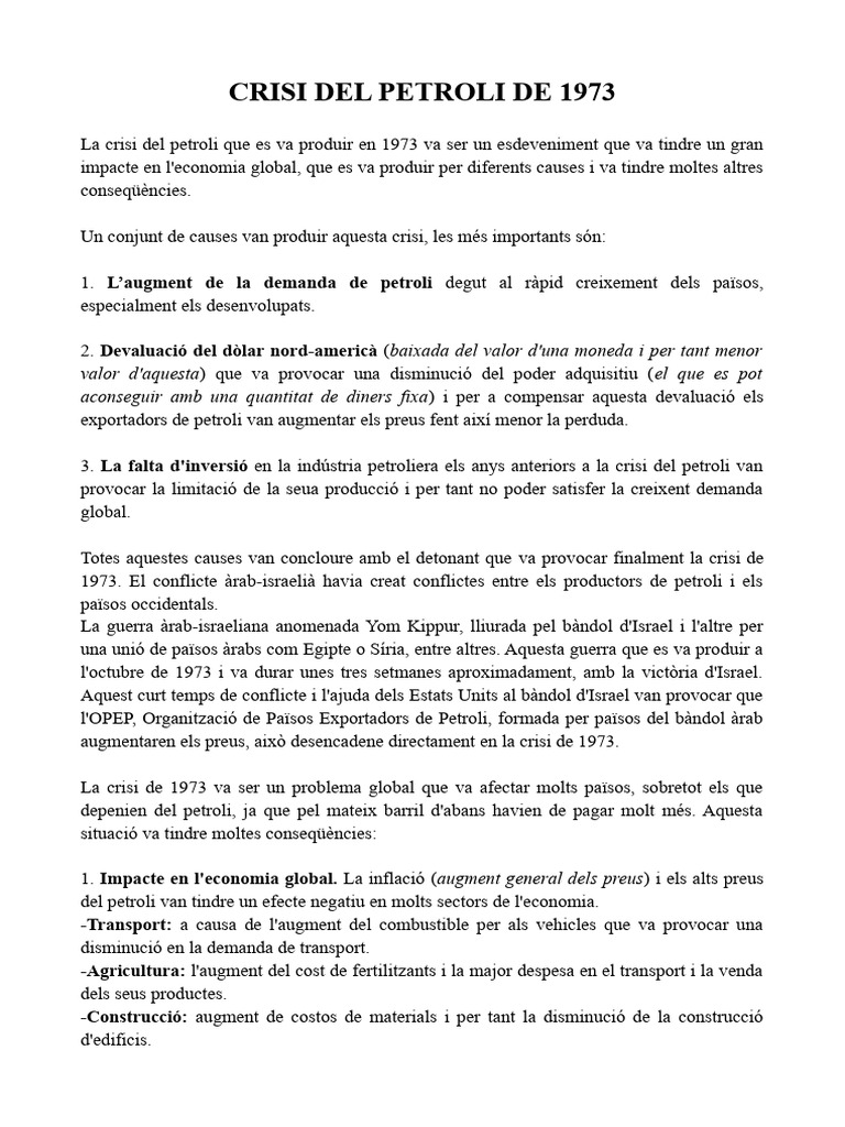 Crisi Del Petroli de 1973 | PDF
