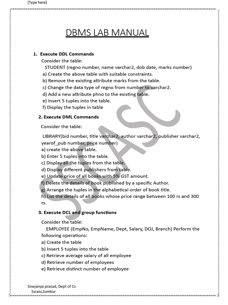 Dbms Lab Manual SQL Command - 021939 | PDF | Pl/Sql | Data Management Software