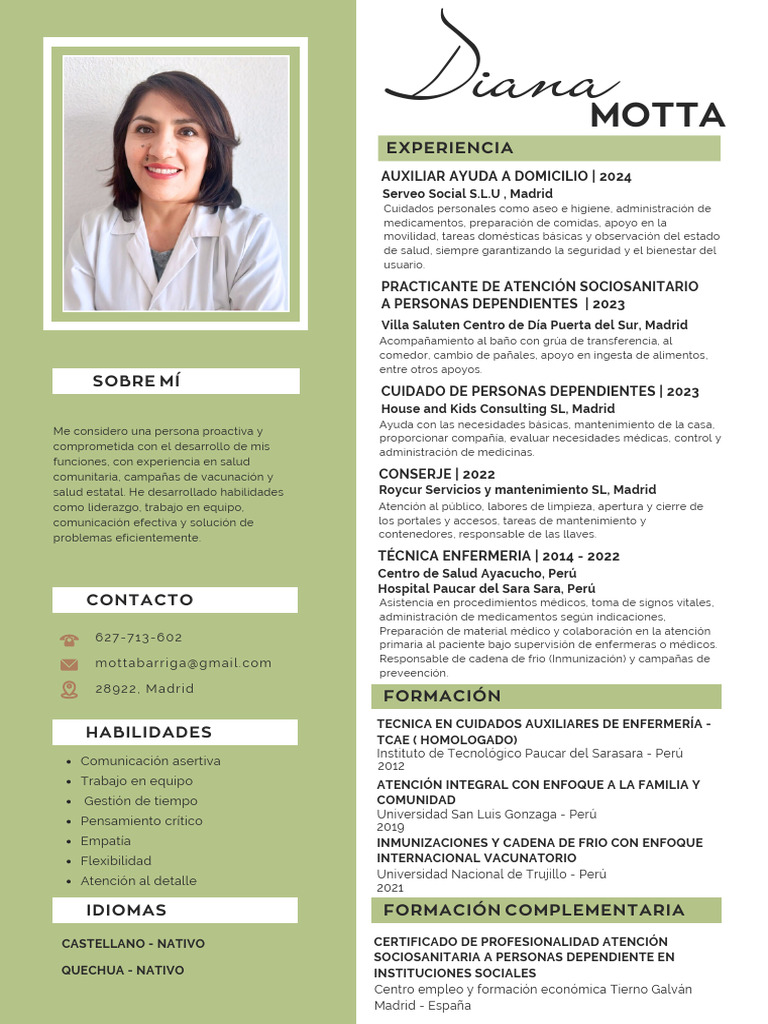 CV Diana Motta PDF | PDF | Enfermería | Ciencias de la Salud