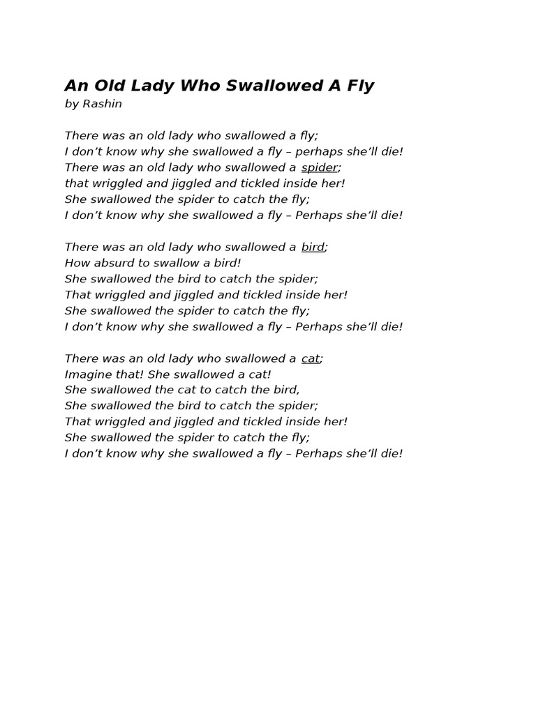 Old Lady Who Swallowed a Fly Poem | PDF