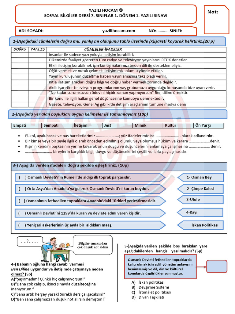 7.sinif Sosyal 1.dönem 1.yazili Sorulari - 1 | PDF