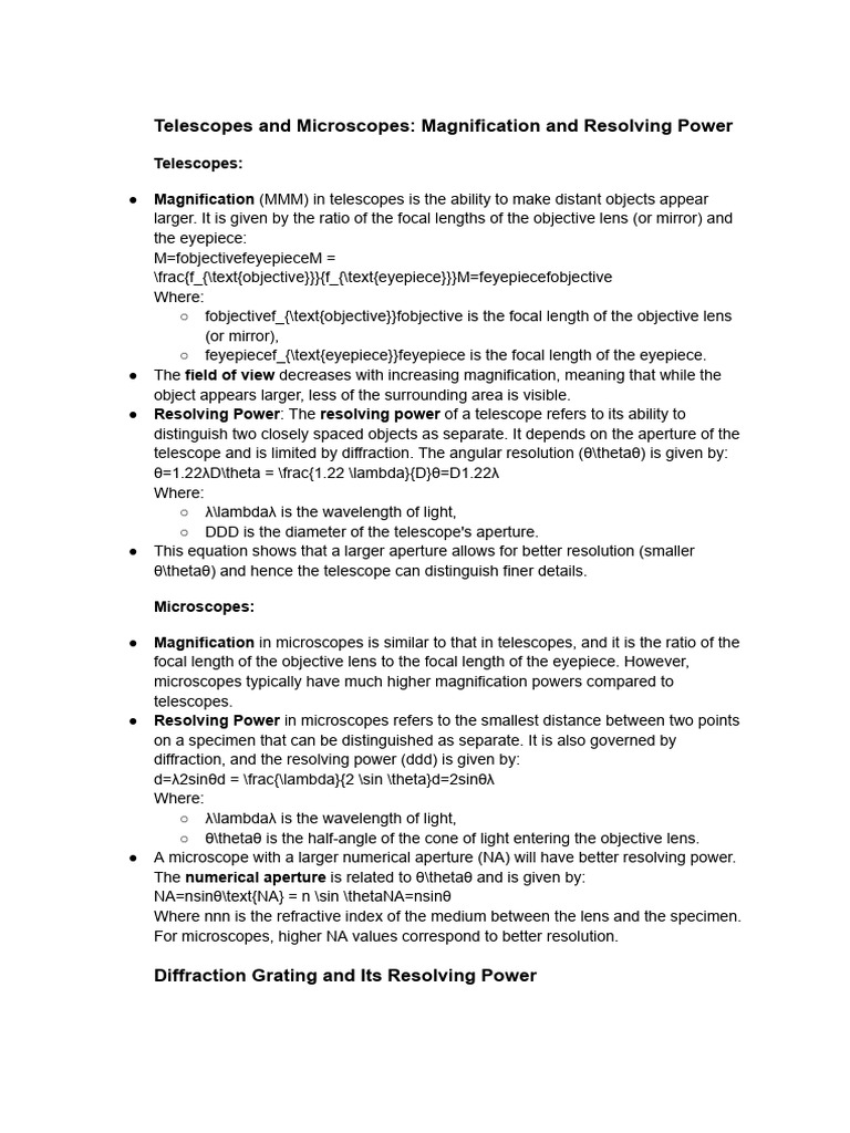 Telescopes and Microscopes - Magnification and Resolving Power | PDF ...