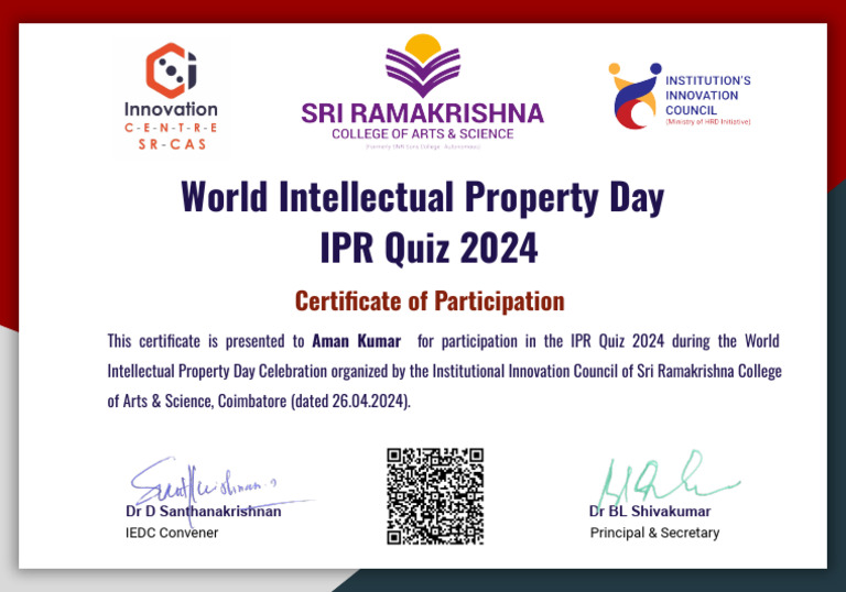 IPR Quiz 2024 - World IPR Day Celebration | PDF