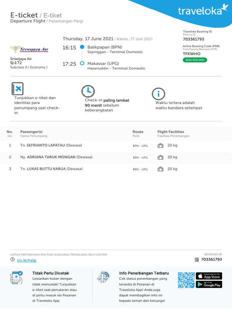 Sefrianto Lapatau-BPN-TFKWHO-UPG-FLIGHT - ORIGINATING | PDF