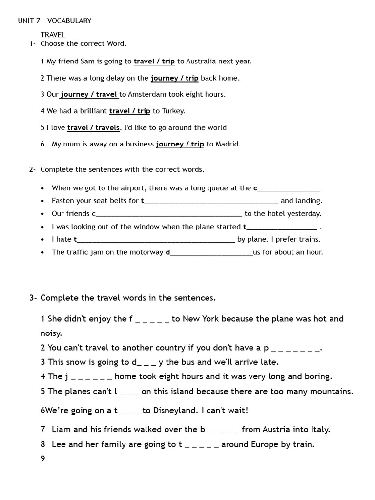Gold Experience B1 Unit 7: Travel Vocabulary | PDF | Linguistics | Syntax
