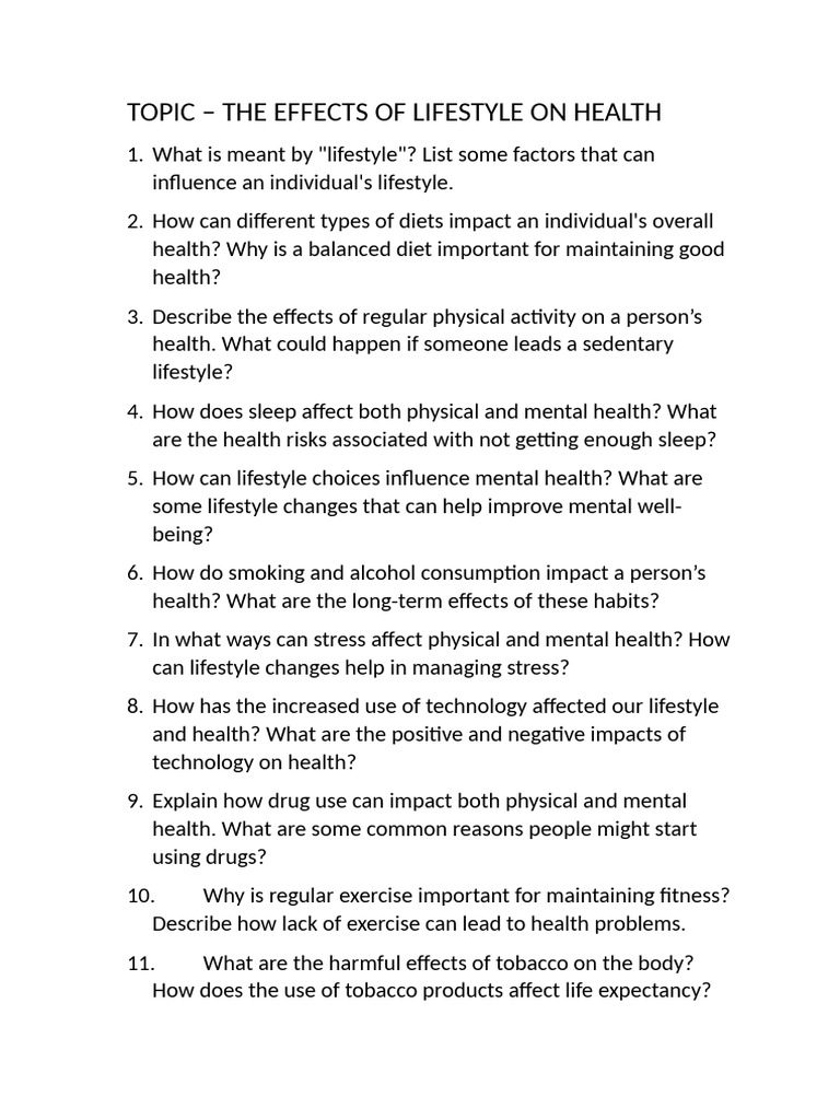 TOPIC - The Effets of Lifestyle On Heath | PDF