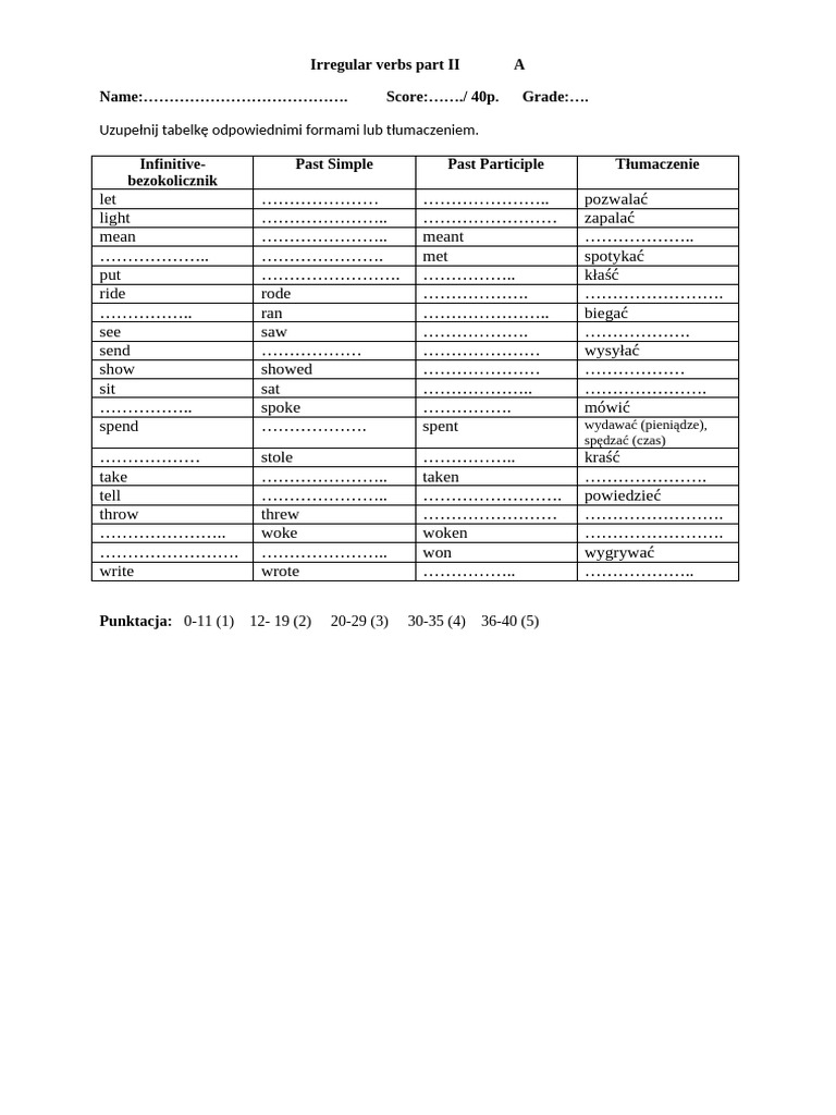 Irregular Verbs Part II | PDF
