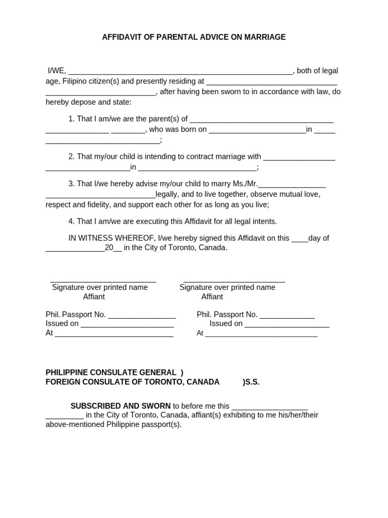 Affidavit Consent Marriage | PDF