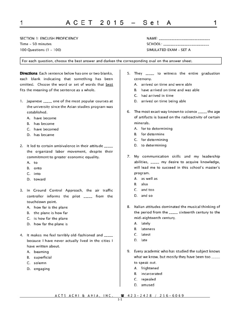 ACET - English Proficiency | PDF