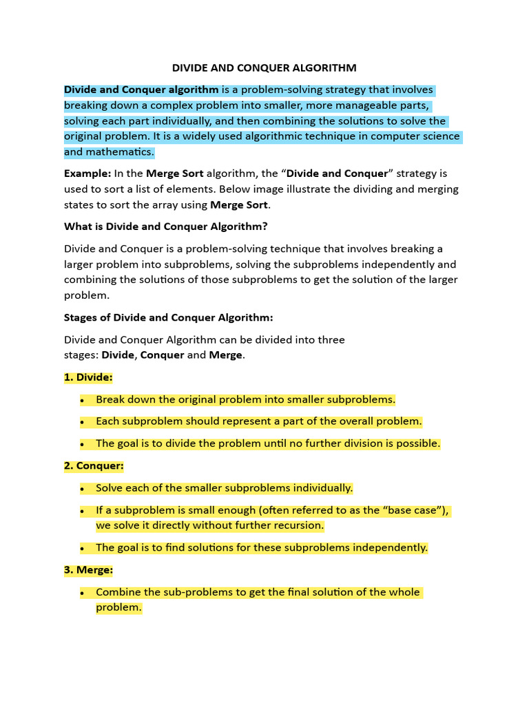 Divide and Conquer Algorithm | PDF | Matrix (Mathematics) | Computer Programming