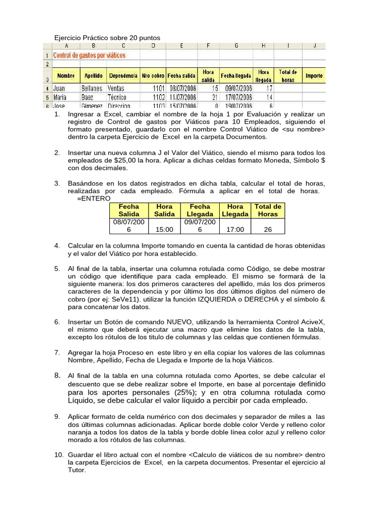 Ejercicio Práctico sobre 20 puntos | PDF | Microsoft Excel | Informática