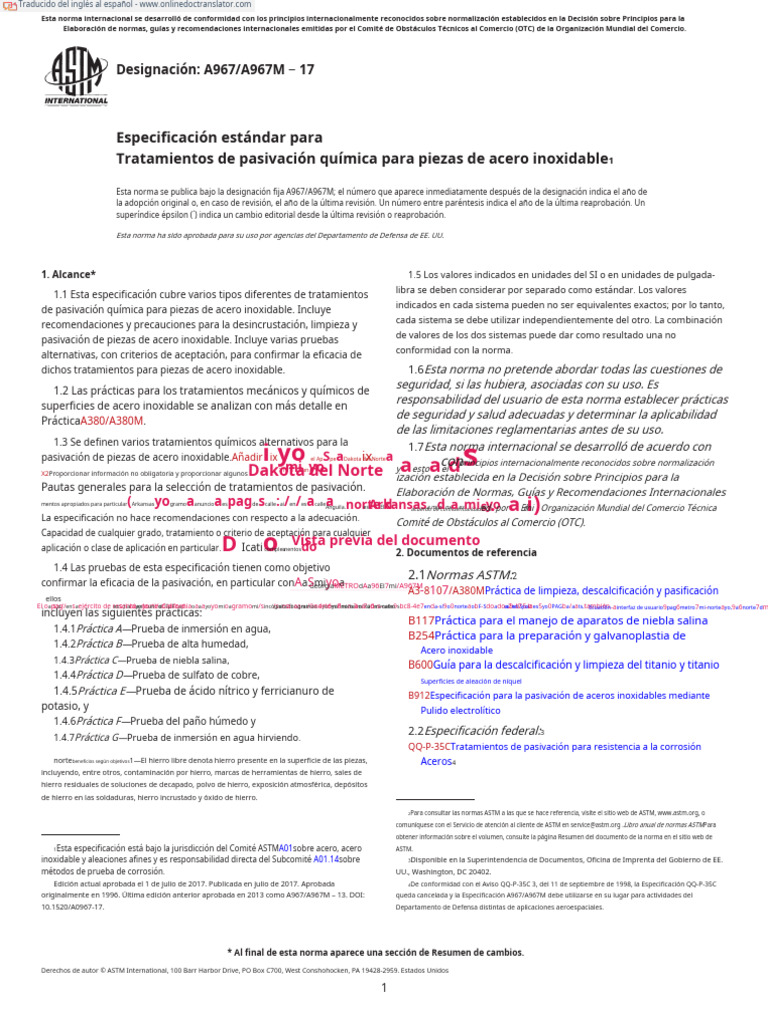 ASTM A967 A967M 17.en - Es | PDF | Acero | Acero inoxidable