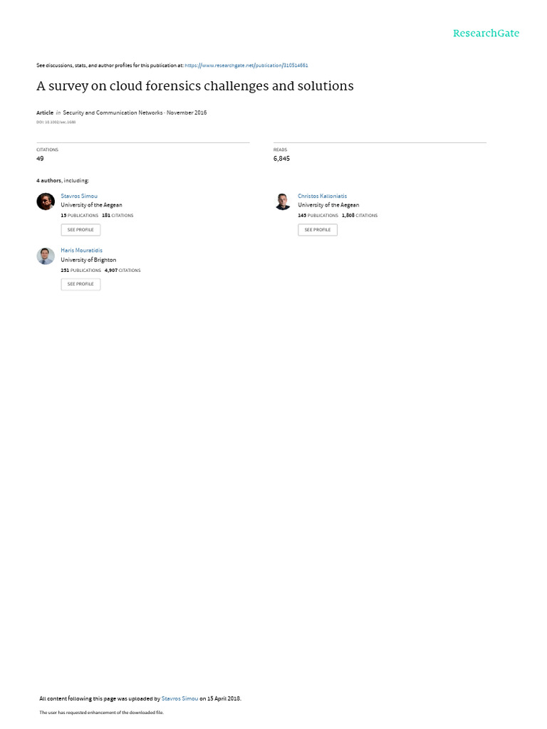 A Survey On Cloud Forensics Challenges and Solutions | PDF | Cloud Computing | Crime Scene