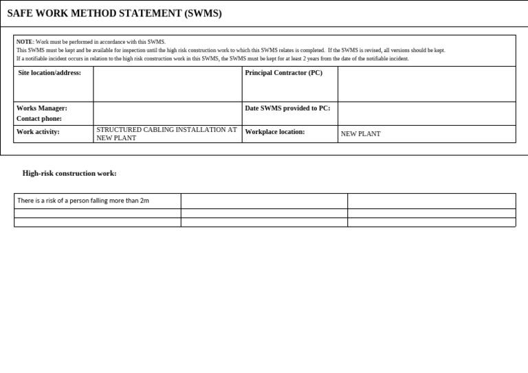 D Safe Work Method Statement | PDF