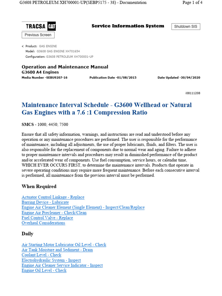 Mantenimientos de Motor G3600 | PDF | Engines | Actuator