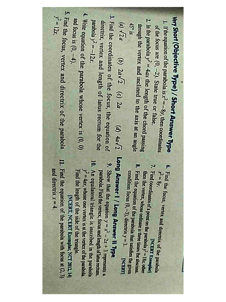 Extra Questions Conic Section | PDF