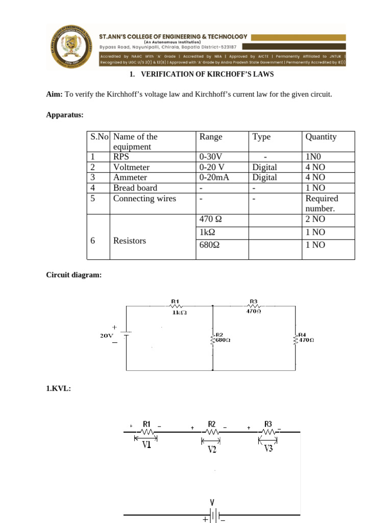 1 Kvland Kcl 1 Pdf Voltage Electrical Network
