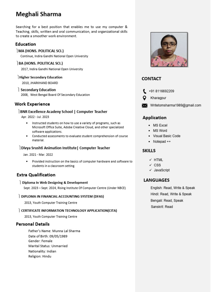 MEGHALI CV | PDF | Application Software | Computing