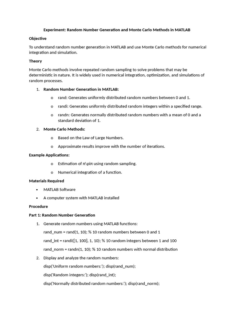 matlab14 | PDF | Monte Carlo Method | Normal Distribution