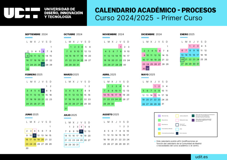 UDIT - Calendario - 2425 - PrimerCurso 2 | PDF