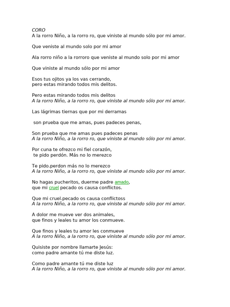 A la Rorro Niño: Canción de Amor | PDF