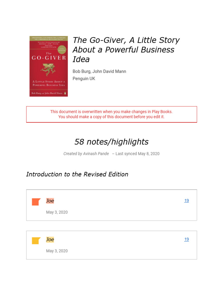 Notes From 'The Go-Giver, A Little Story About A Powerful Business Idea ...