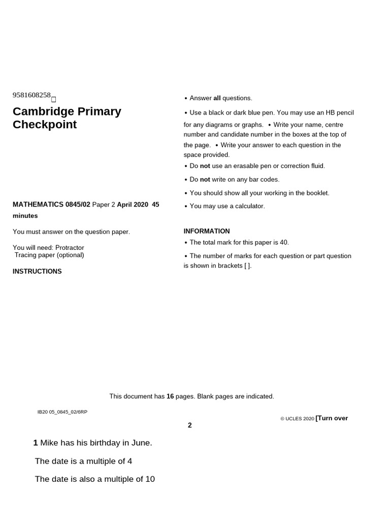 CPM APRIL 2020 P2 | PDF | Mathematics