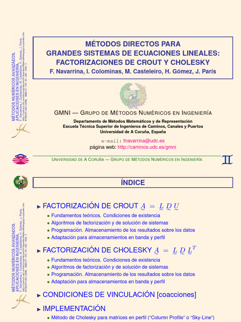 Métodos Directos para Grandes Sistemas de Ecuaciones Lineales ...