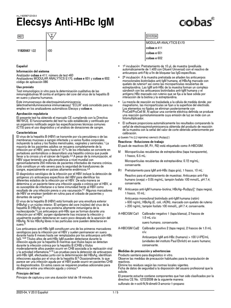 Elecsys Anti-HBc IgM - Ms - 11820567122.v20.es | PDF | Hepatitis B ...