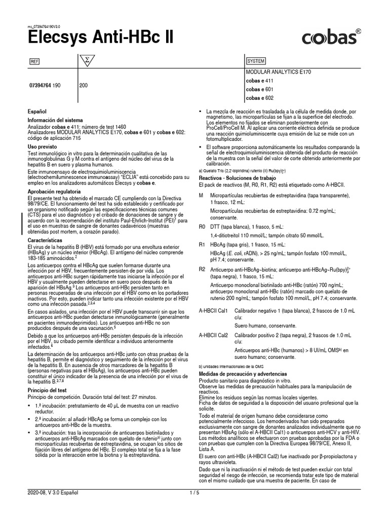 Elecsys Anti-HBc II - Ms - 07394764190.v3.es | PDF | Hepatitis ...