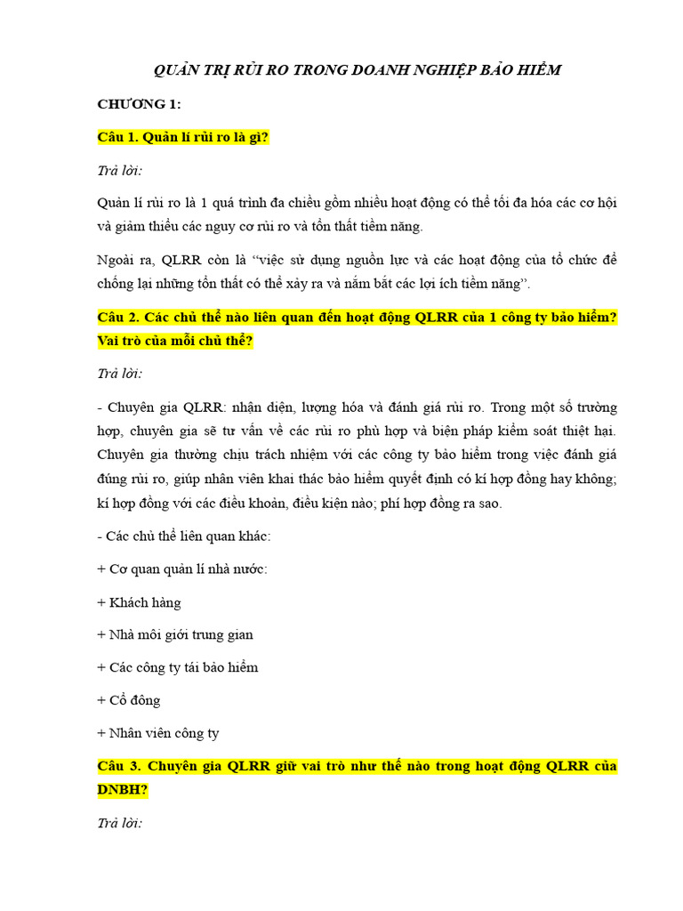 Đề cương câu hỏi QTRR | PDF