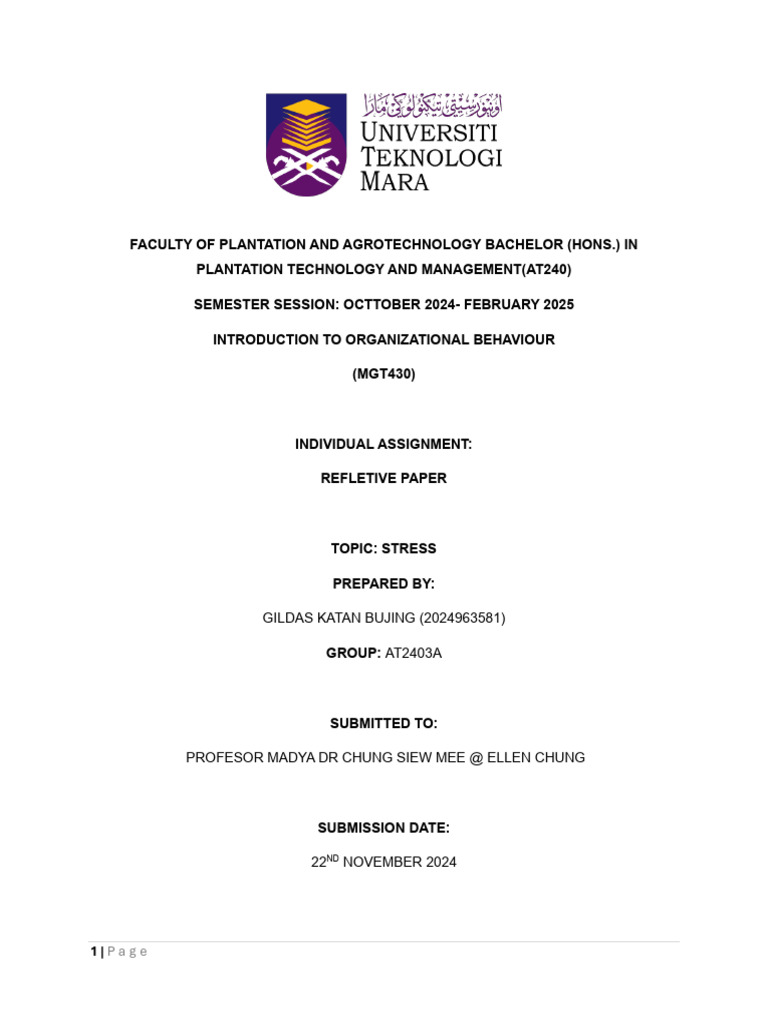 Gildas Katan Bujing - Reflective Paper Answer | PDF | Stress (Biology ...