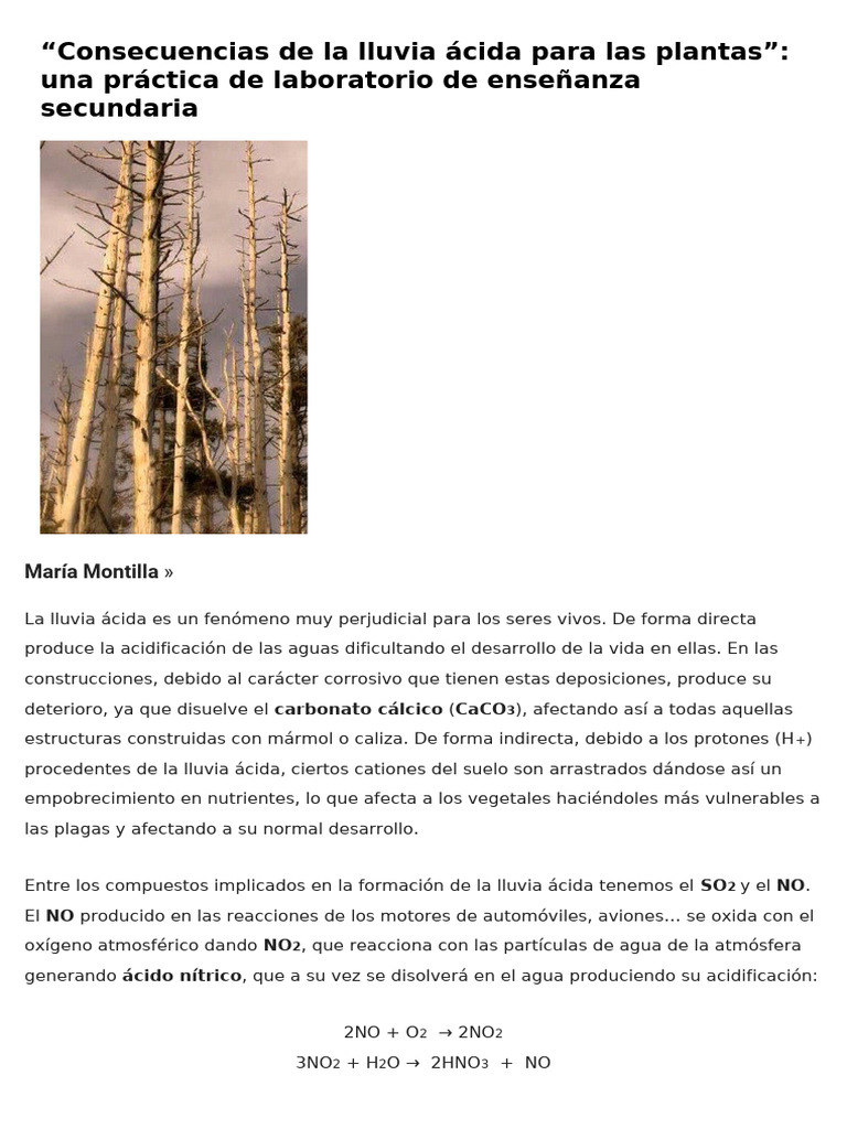 Efectos de la lluvia ácida en plantas | PDF | Química | Sustancias químicas
