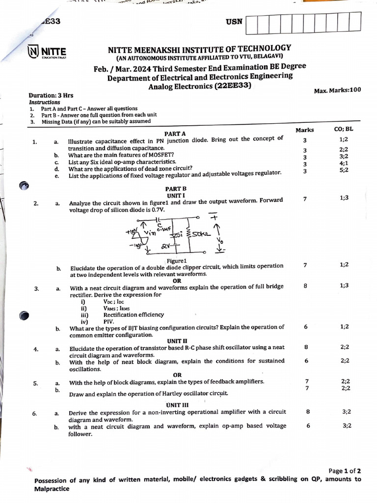 Old QPs - Analog Electronics - 22EE33 | PDF