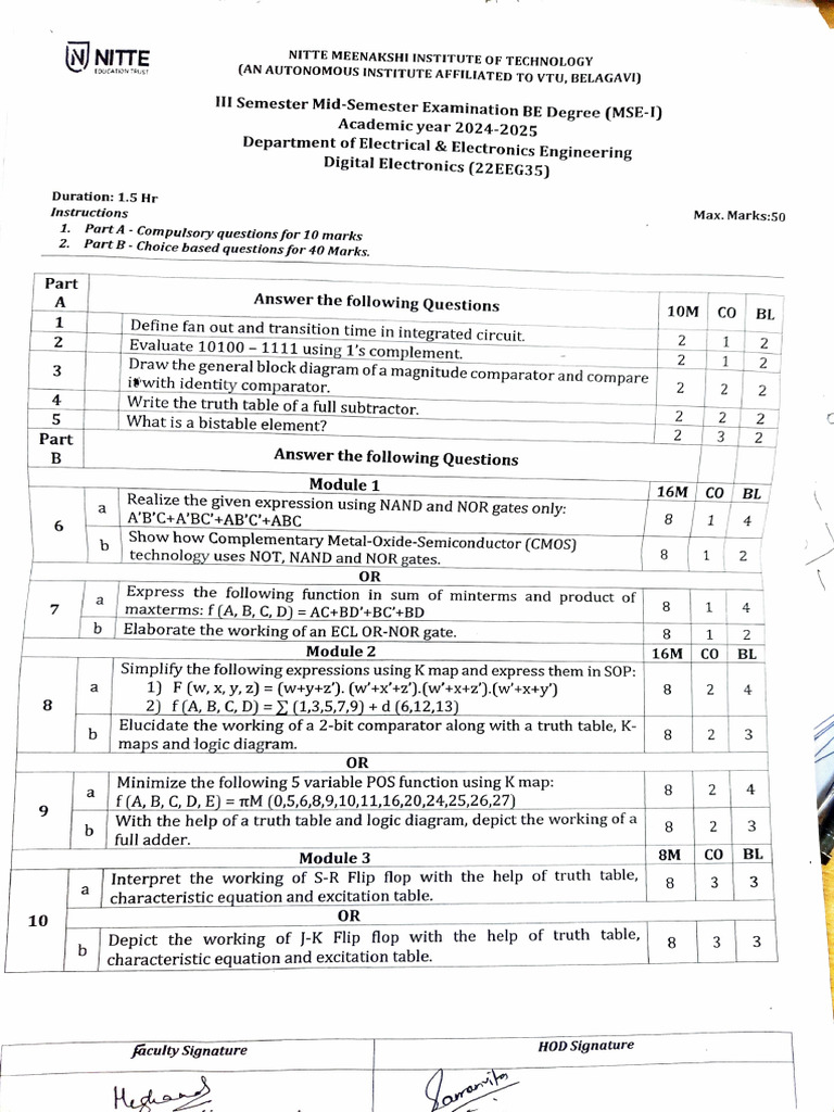 DE MSE1 QP 2024-25 Final | PDF | Mathematical Logic | Electronic Circuits
