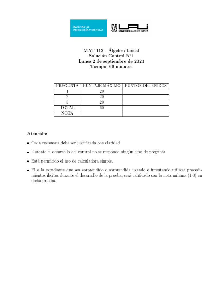 Solucion Control 1 | PDF | Matriz (Matemáticas) | Funciones y mapeos