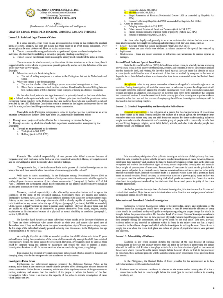 CDI-11-Chapter-1-5 | PDF | Witness | Crime Scene