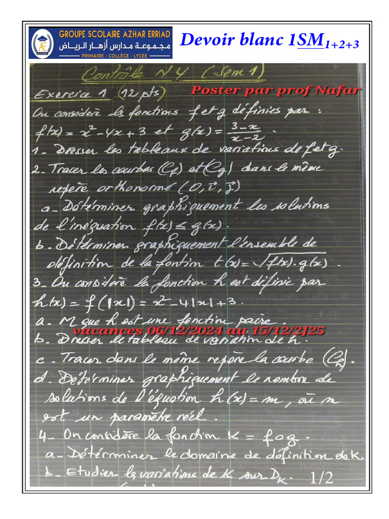Devoir blanc 1SM | PDF