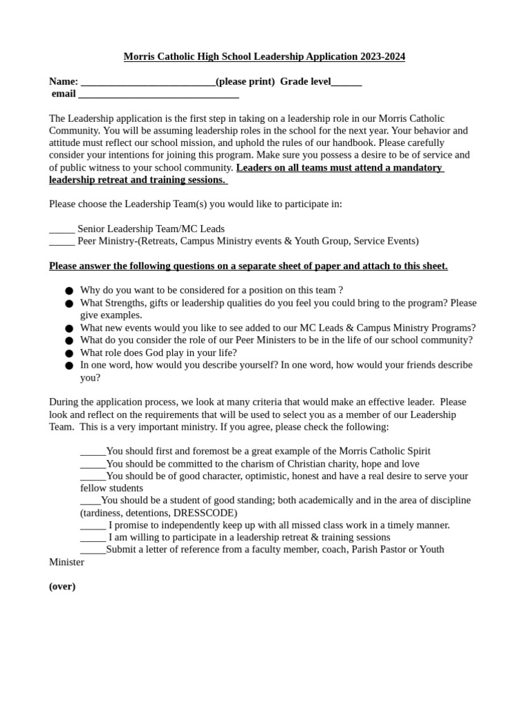 2023-2024 Leadership Application - Docx 1 | PDF