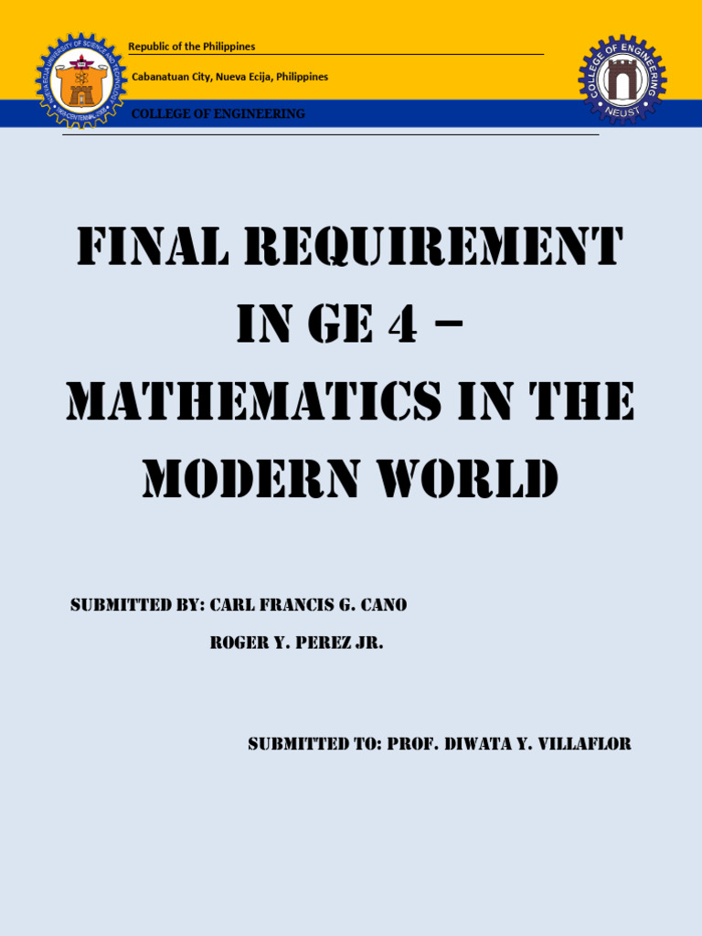 Final Requirement in GE 4-Mathematics in Modern World Submitted by Cano ...
