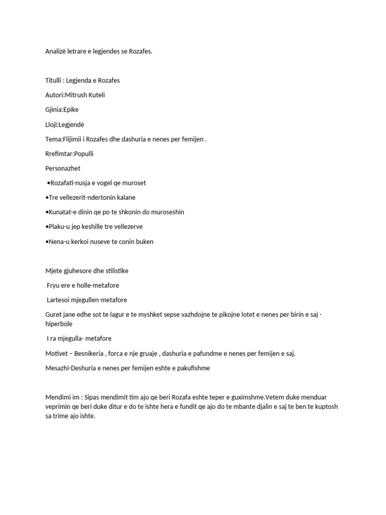 Analizë Letrare e Legjendes Se Rozafes | PDF