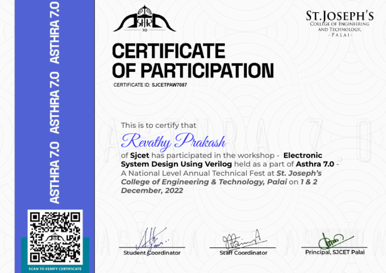 Asthra 7 - Workshop Participation E-Certificate 087 | PDF