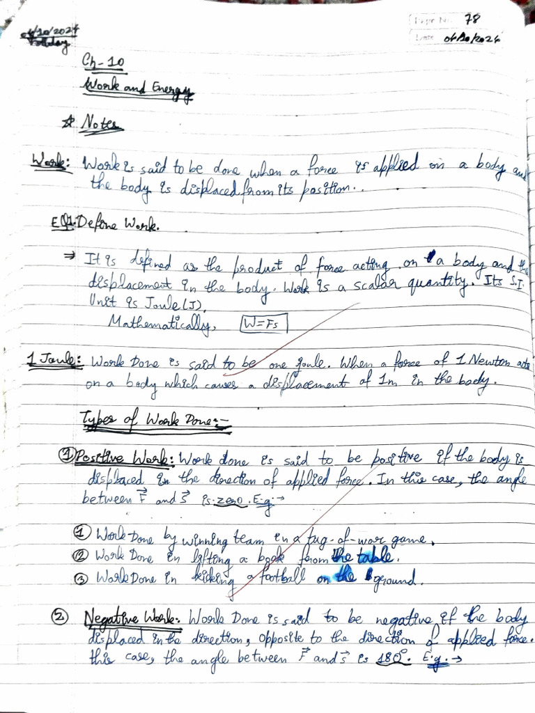 Physics Work Ch-10 Work and Energy | PDF